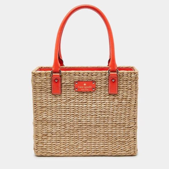 kate spade | Bags | Kate Spade Woven Straw And Hot Coral Handbag | Poshmark